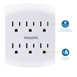Philips 6-Outlet Tamper Resistant Wall Power Adapter, White, SPS1461WA ...
