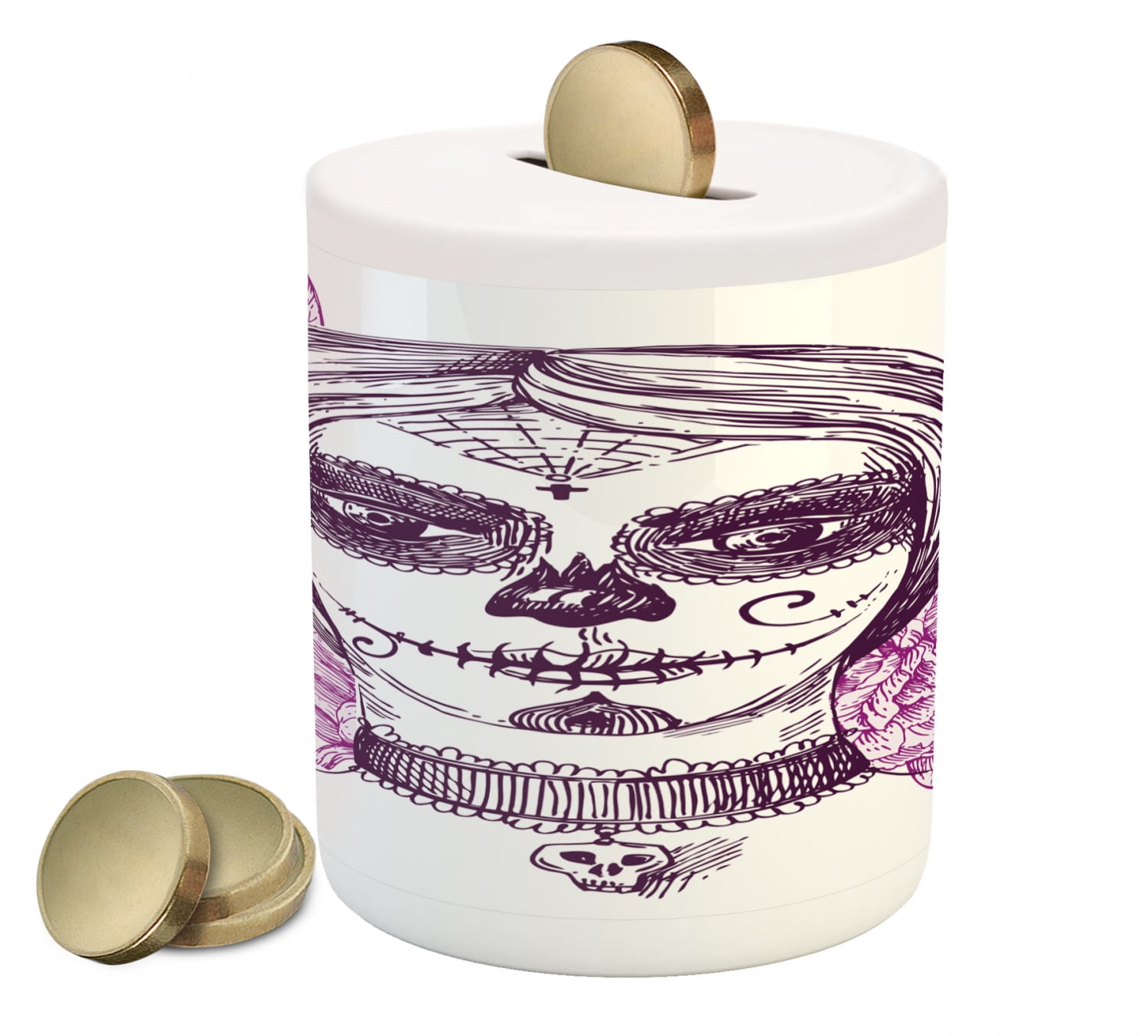 Day of the Dead Piggy Bank, Illustration Gothic Vampire Like Face Skull ...