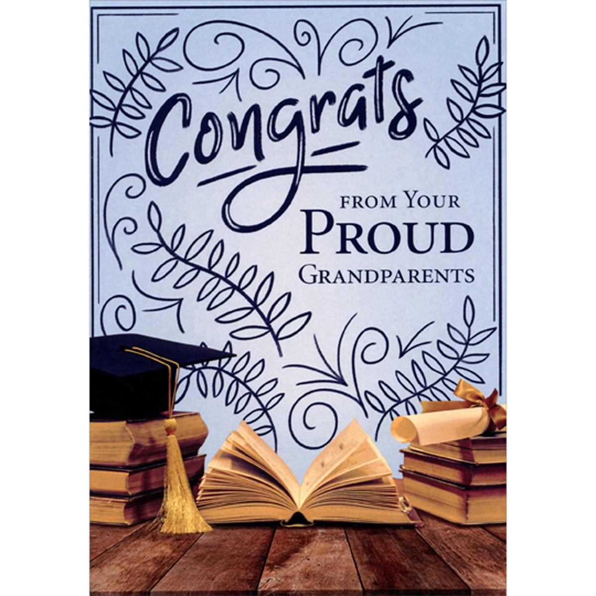 Designer Greetings Stacks of Books on Wooden Floor Boards Graduation ...