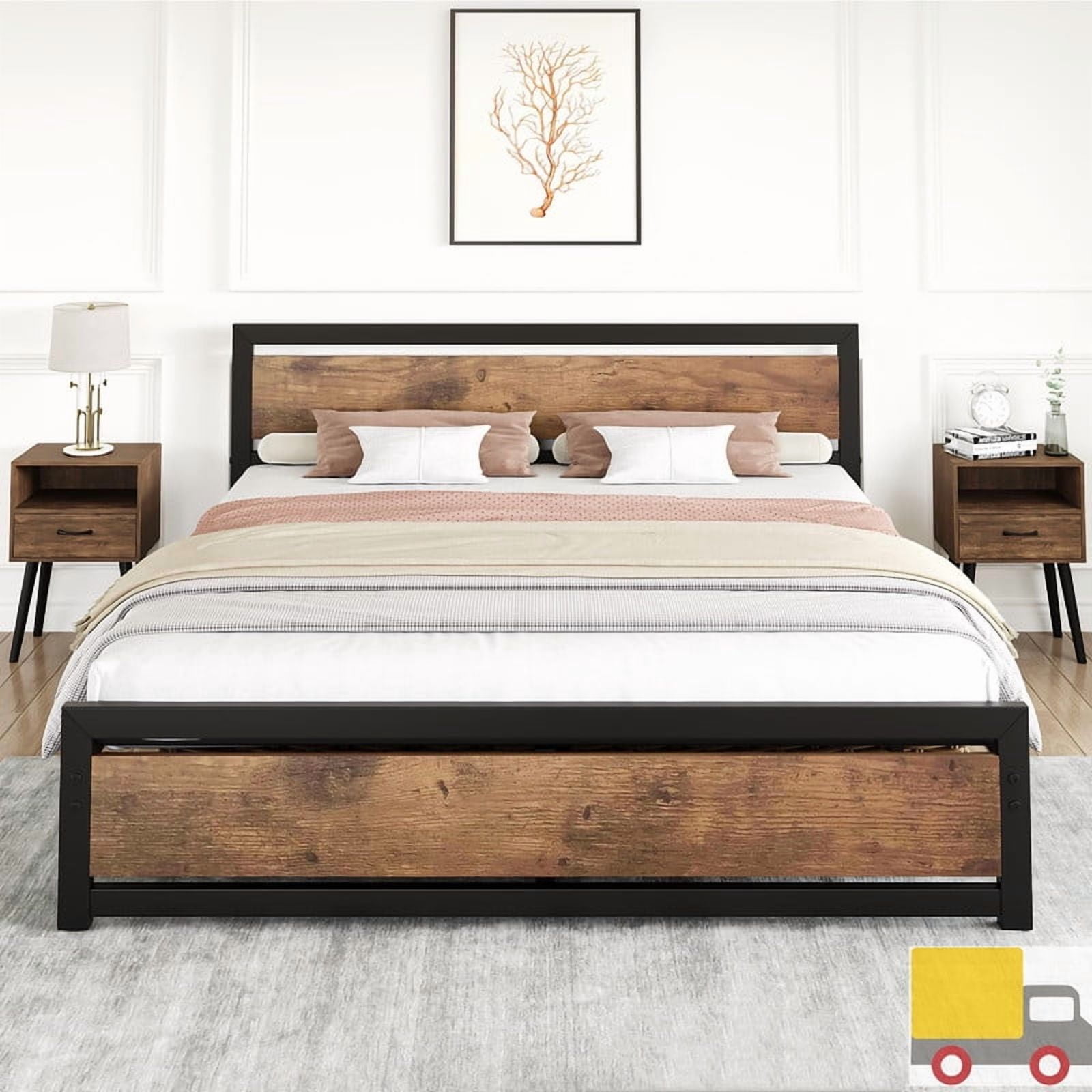 Click here for Jojoka Metal Platform Bed Frame With Rustic Wood H... prices