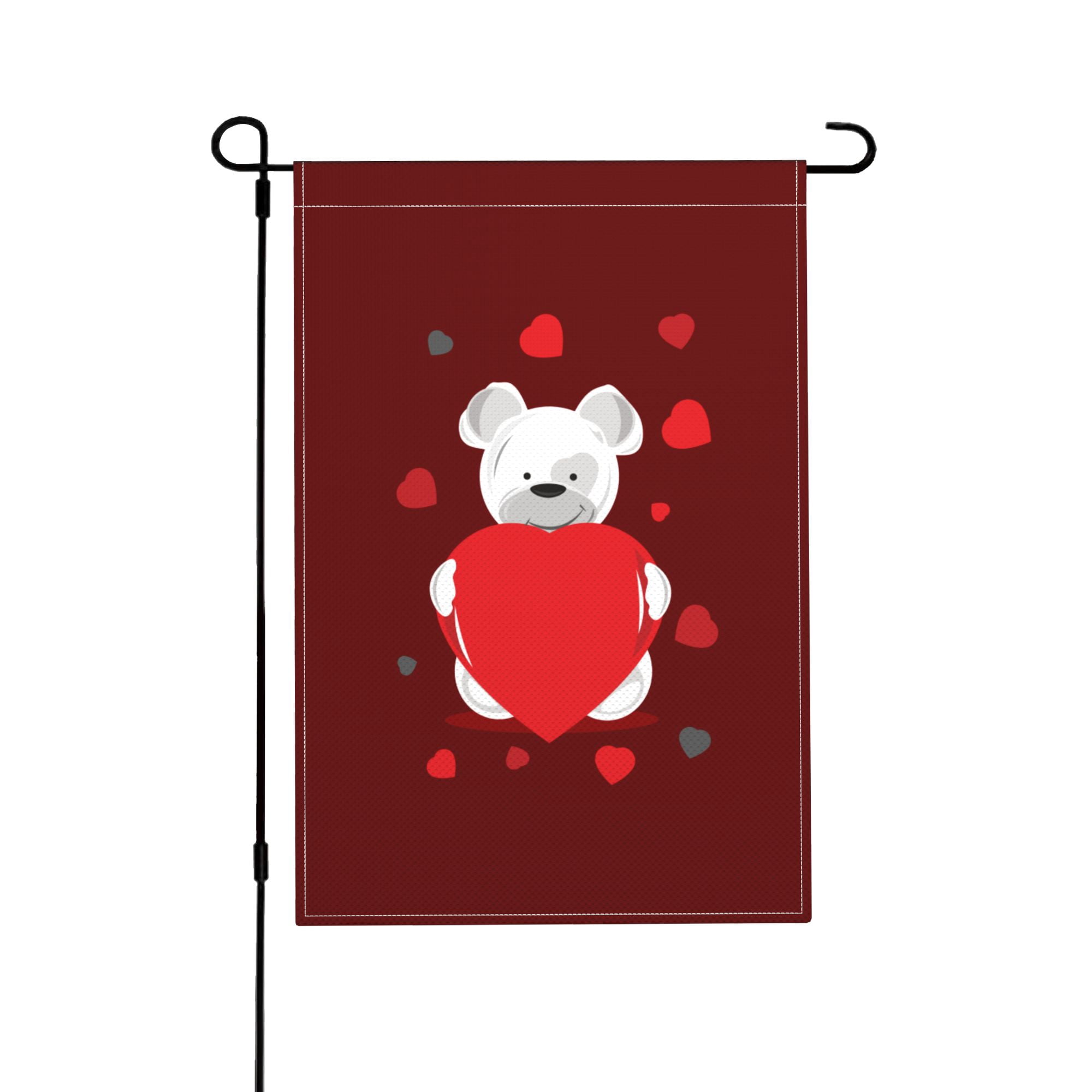 TEQUAN Romantic Bear Heart Garden Flags, 18 x 12 inch Double Sided ...