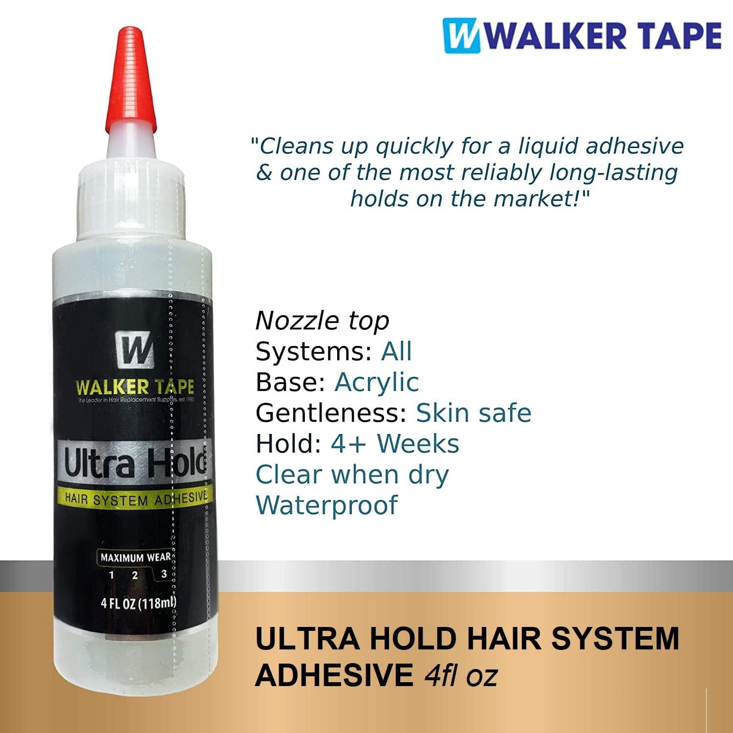 Buy Ultra Hold Hair Wig Glue Adhesive 4oz Nozzle Top w/ 2pcs White Hair ...