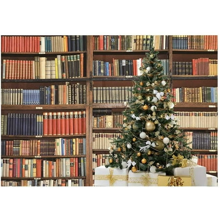 7x5ft Christmas Bookshelf Photography Backdrop Merry Xmas Bookcase Tree ...