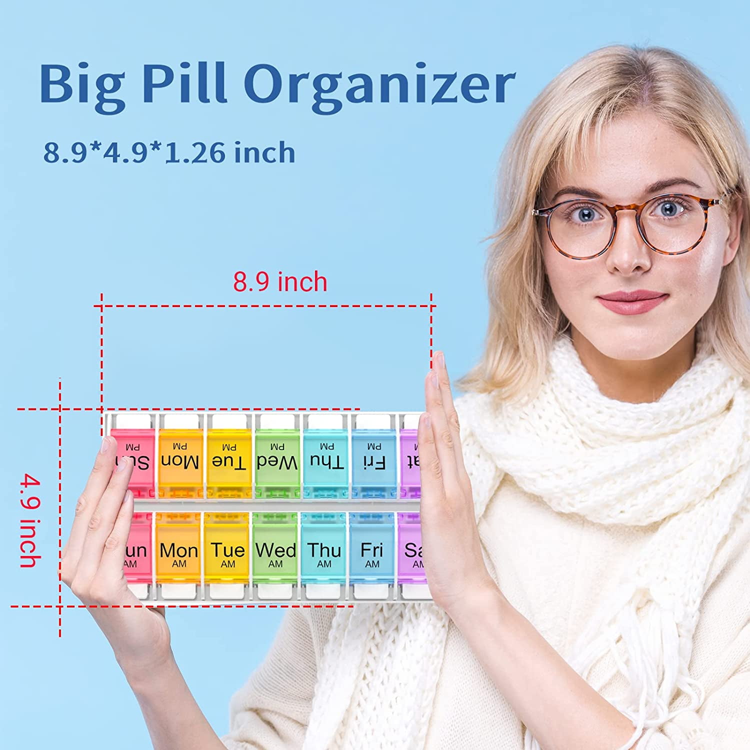 Buy 7 Days AM PM Pill Organizer - 2 Times a Day Large Weekly Pills Case ...