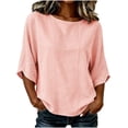 ABSUYY Womens Color-Block Striped Loose Fit Blouse, 3/4 Sleeve Crew ...