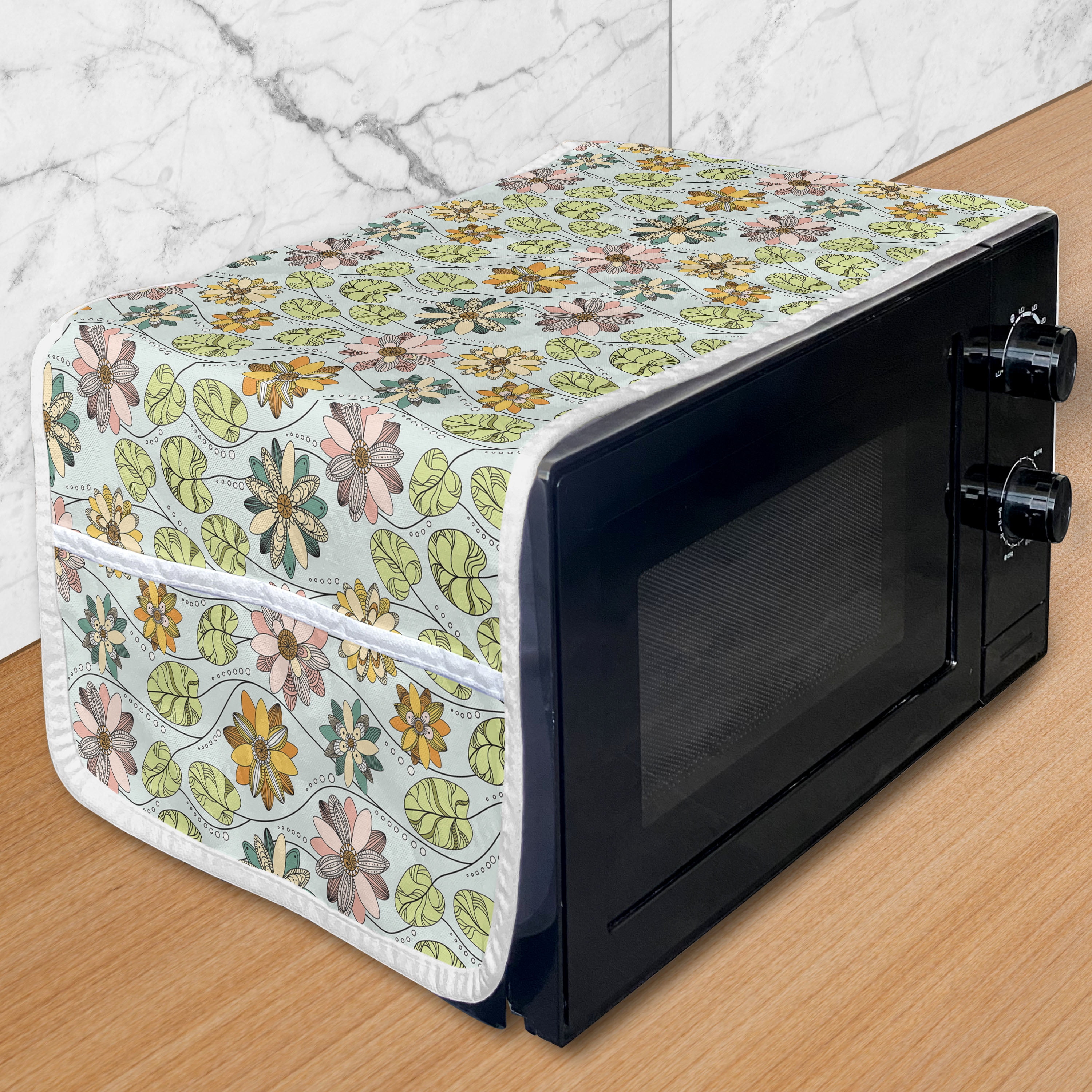 Floral Microwave Oven Cover, Graphical Surreal Striped Dotted Ethnic ...