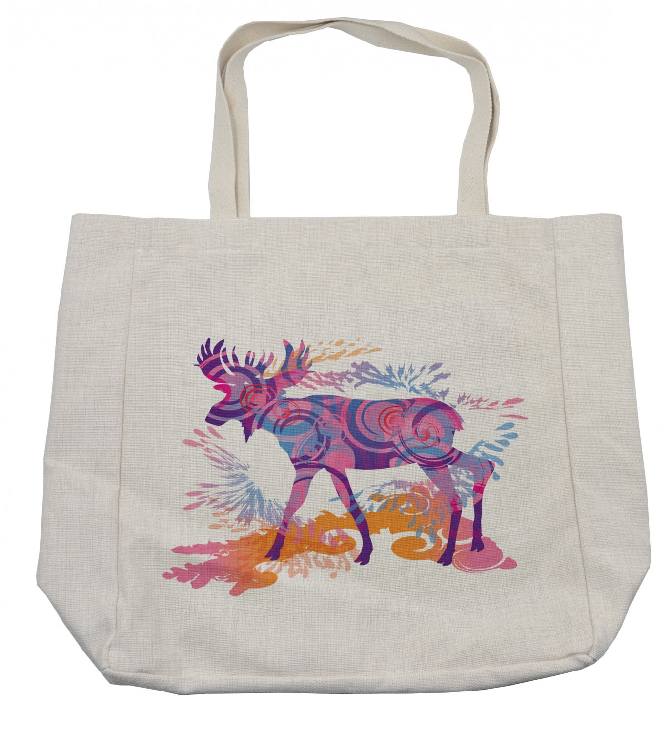 Moose Shopping Bag, Unusual Deer Trippy Featured Color Effects Digital ...