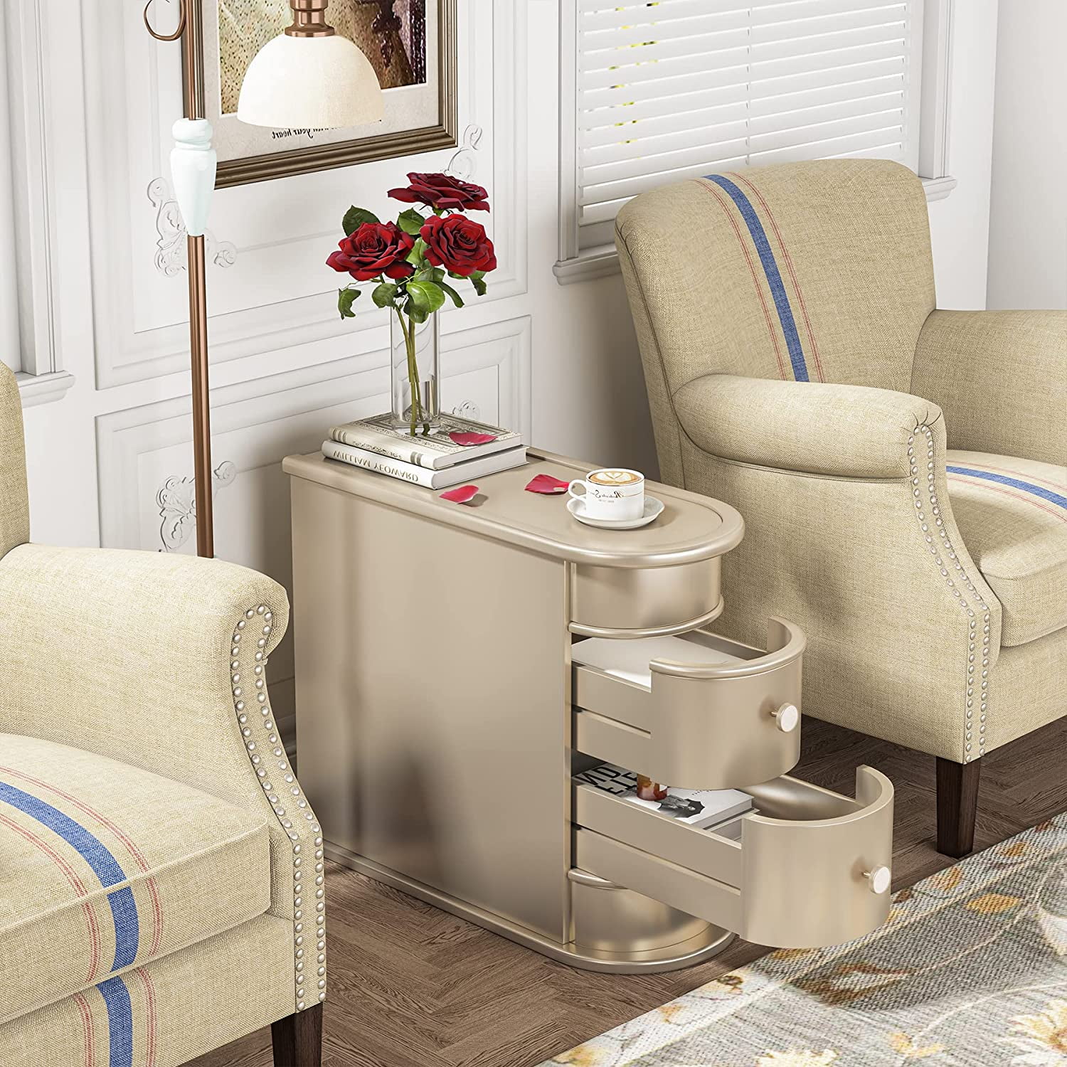 Tribesigns Chairside End Table, Set of 2, Two-Drawer Narrow Side Table ...