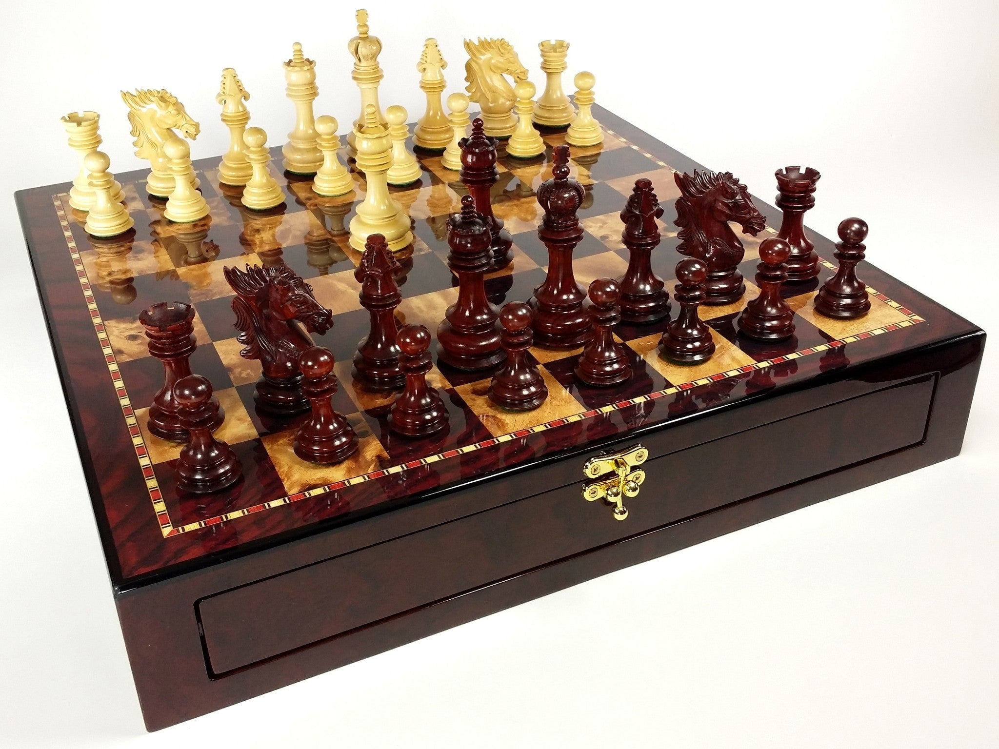 BLOOD ROSEWOOD DRAGON 4 5/8" Large Staunton Chess Set Cherry Color ...