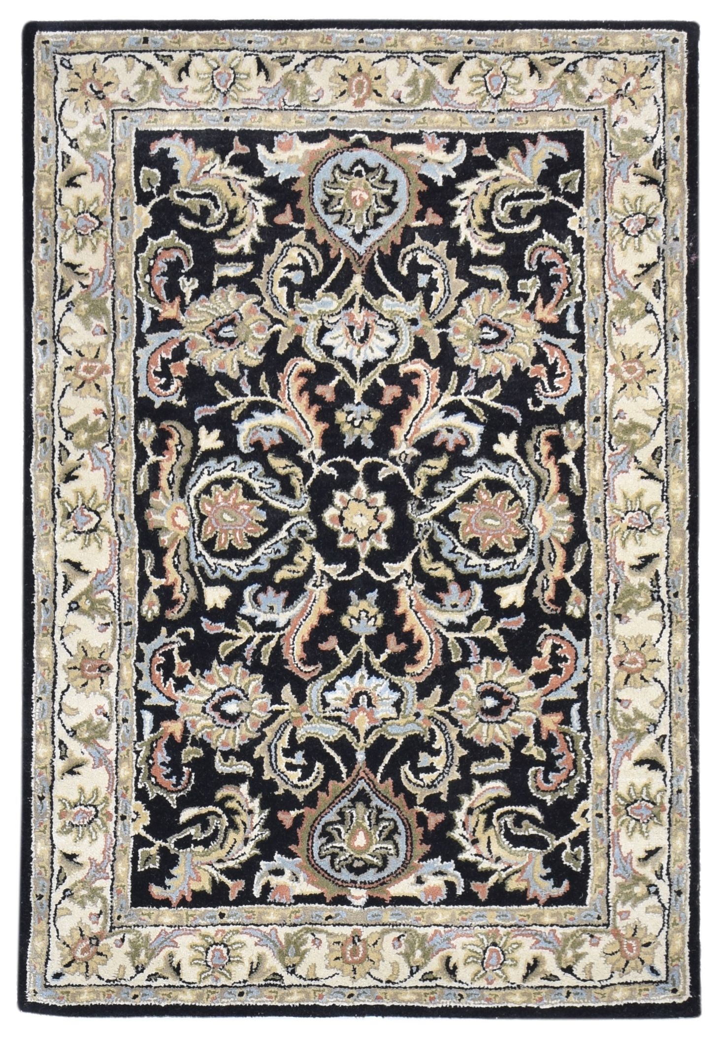 Black Wool Rug 4' X 6' Persian Hand Tufted Kashan Oriental Room Size ...