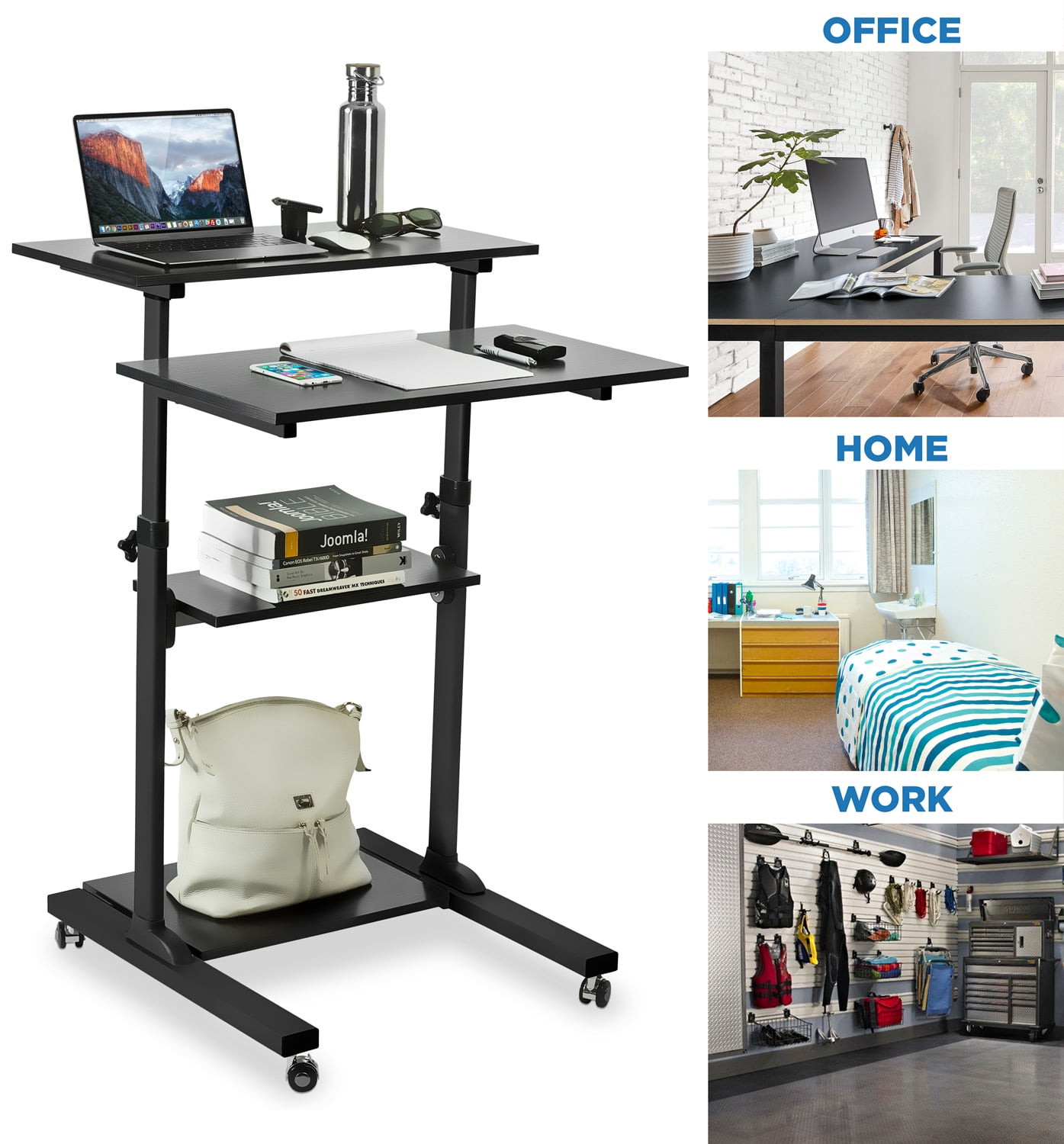 Mount-It! Height Adjustable Rolling Stand Up Desk | Mobile Computer ...