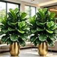 Artificial Fiddle Leaf Fig Plant 2 Pack - Faux Lyrata Ficus Tree for ...