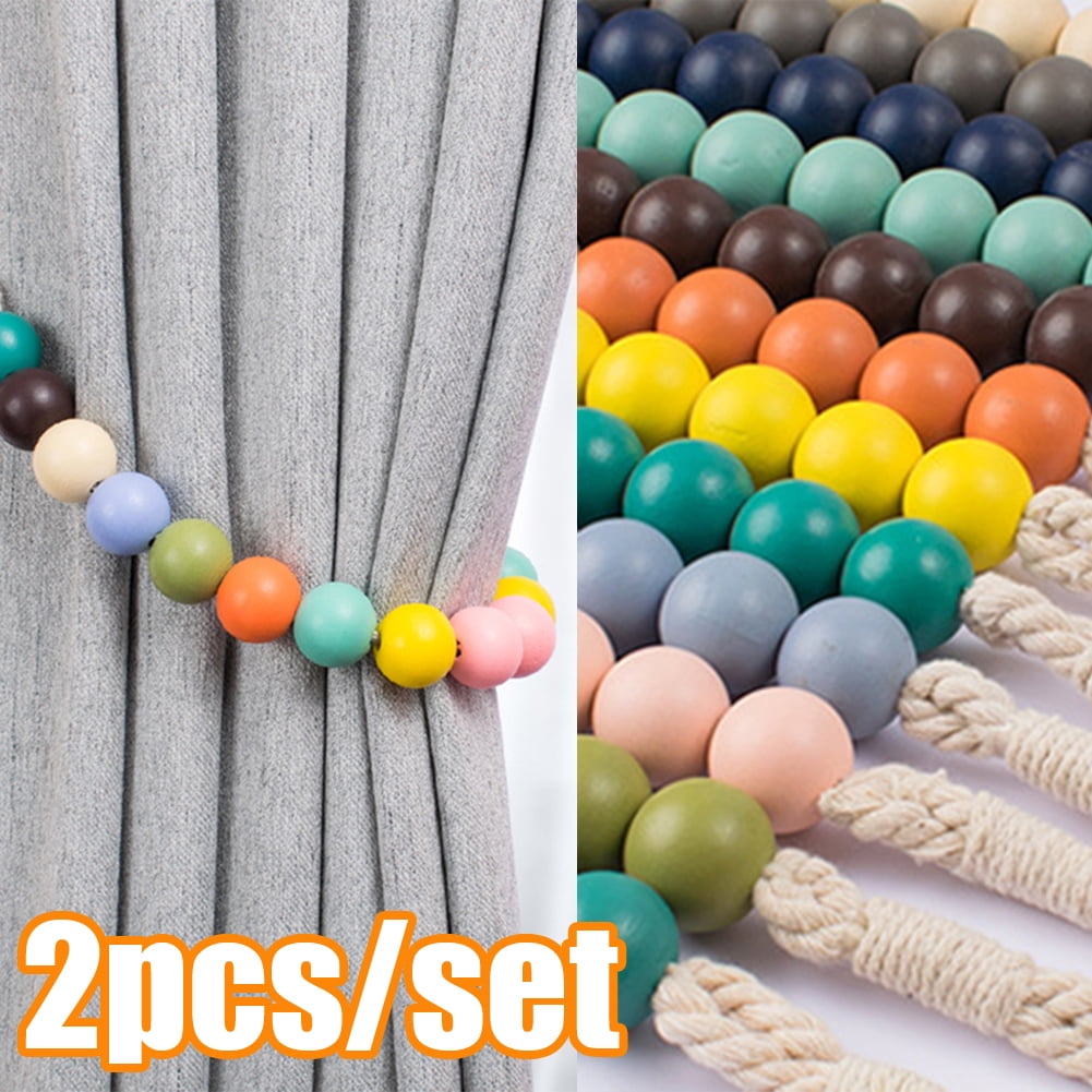 Travelwant 2Pcs Wood Bead Curtain Tieback Bead Curtain Rope Tie ...