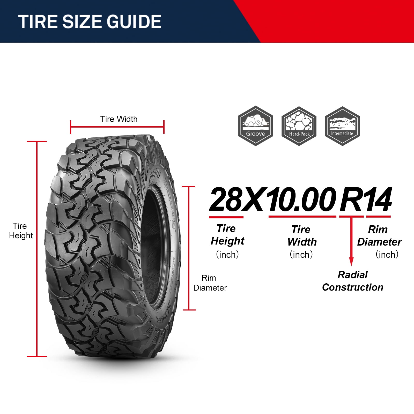 OBOR 28x10R14 28X10x14 Brawler UTV Tires 10 Ply Front/Rear Radial Tires ...