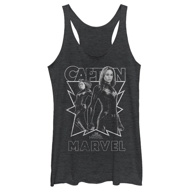 Women's Marvel Captain Marvel Gray Grayscale Portrait Racerback Tank ...