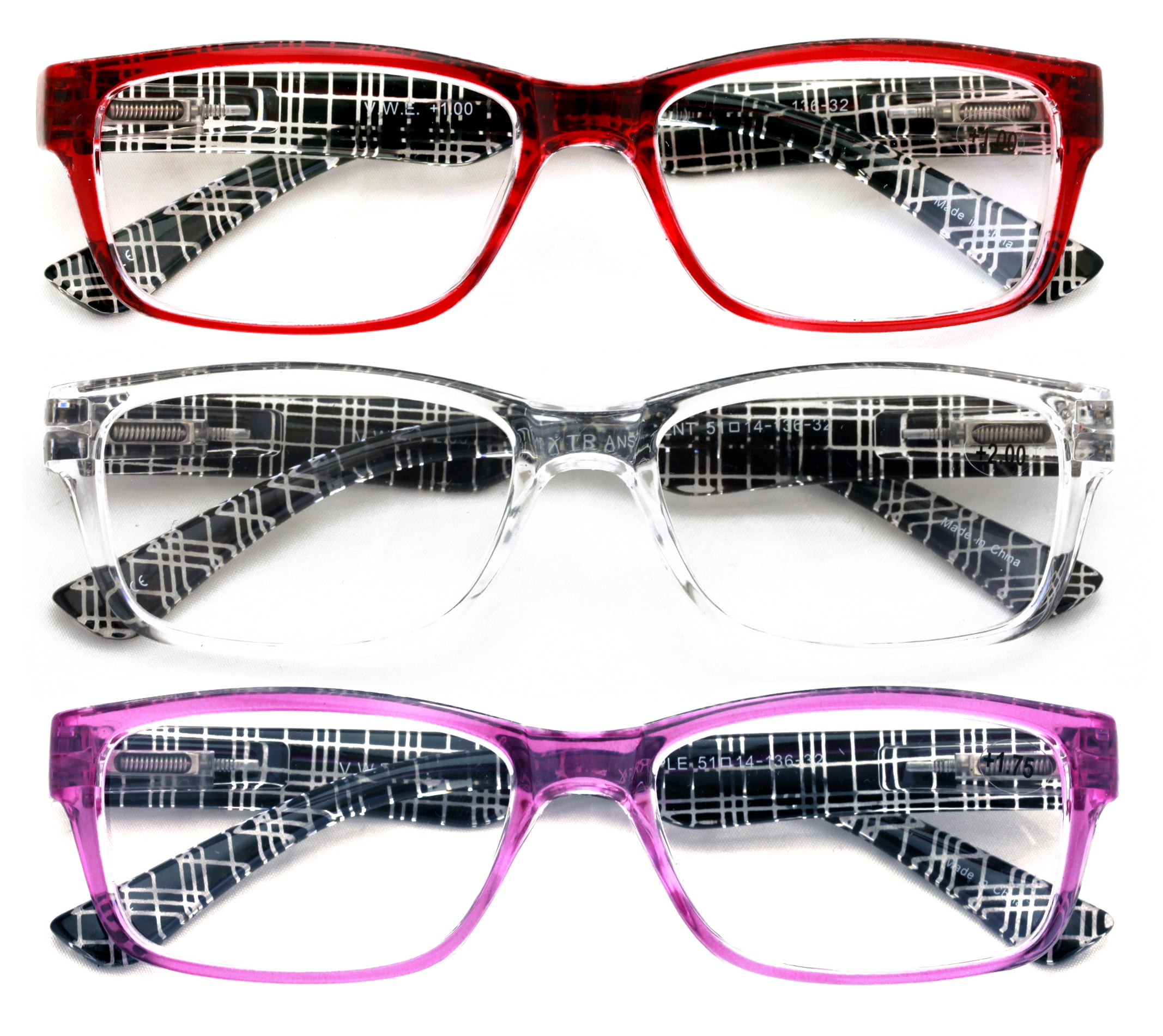 3 Pairs Comfortable Modern Rectangular Lightweight Reading Glasses ...