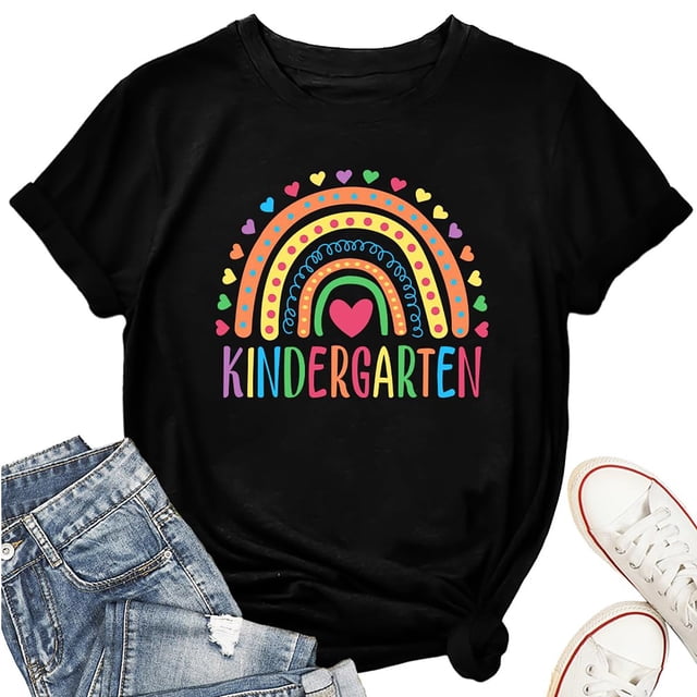 TINZ Women's Rainbow Preschool Teacher Printed T Shirt Short Sleeve Top ...
