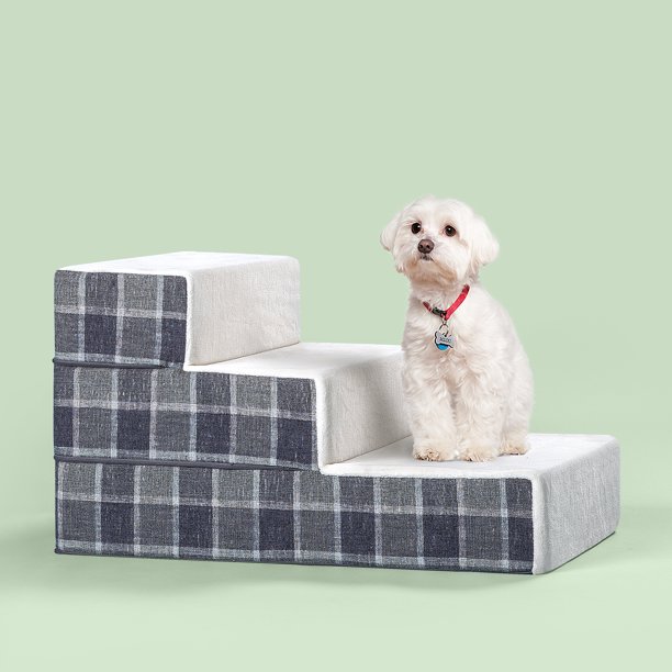 Zinus Foam 15” 3-Step Pet Stairs, Small, Grey Plaid - Walmart.com