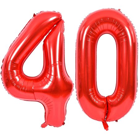 40inch Red 40 Number Balloons Giant Jumbo Number 40 Foil Mylar Balloons ...