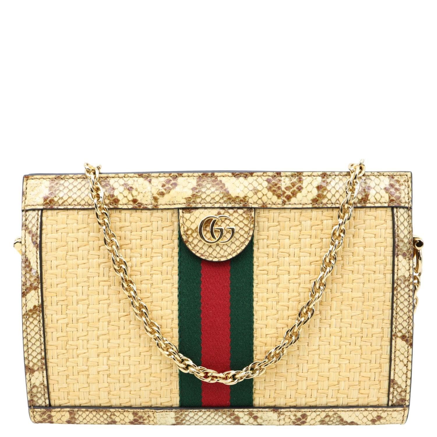 Pre-Owned Gucci Ophidia Small Raffia Elaphe Chain Shoulder Bag Beige ...