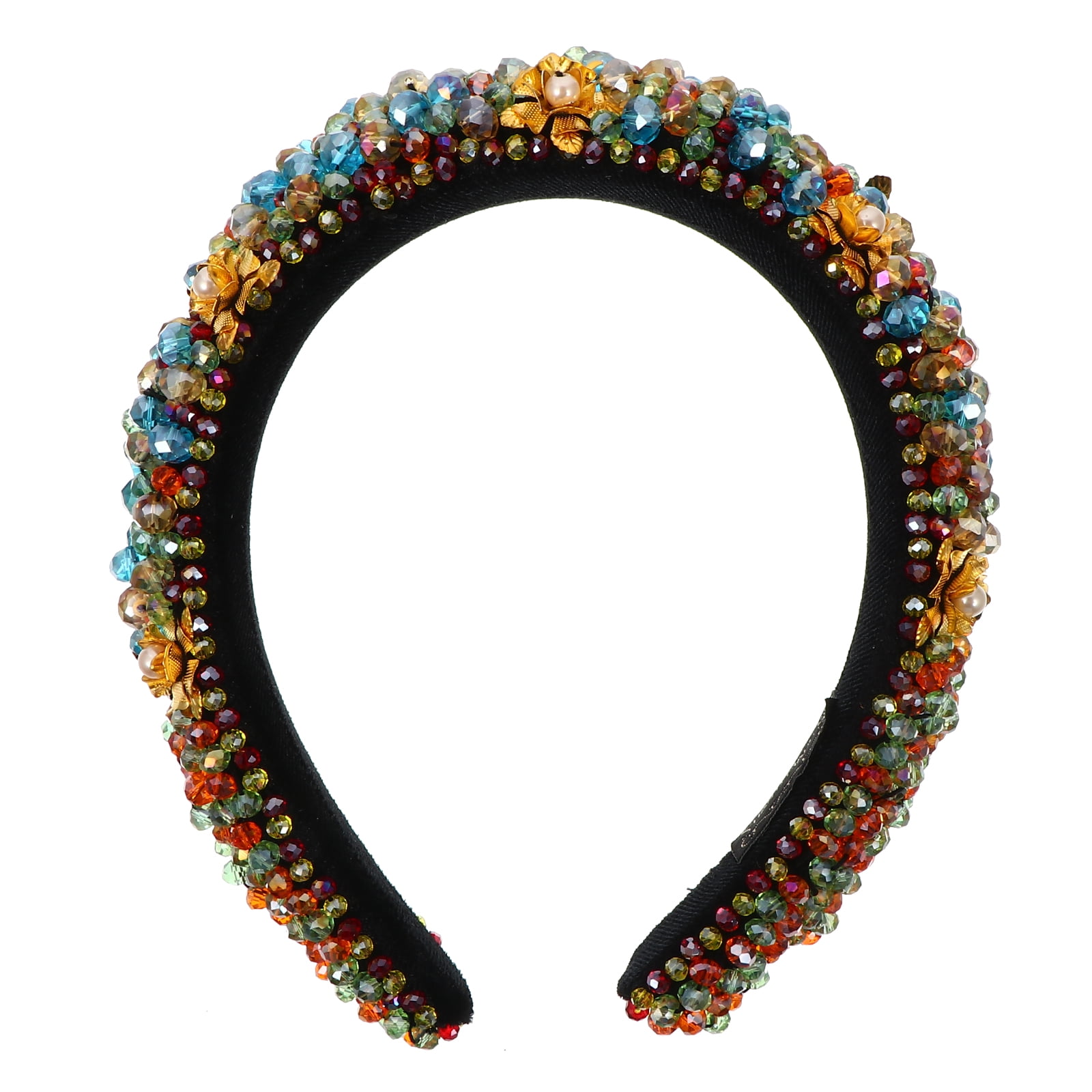 Rhinestone Padded Headband Bejewelled Crystal Beaded Pearls Flower Wide ...