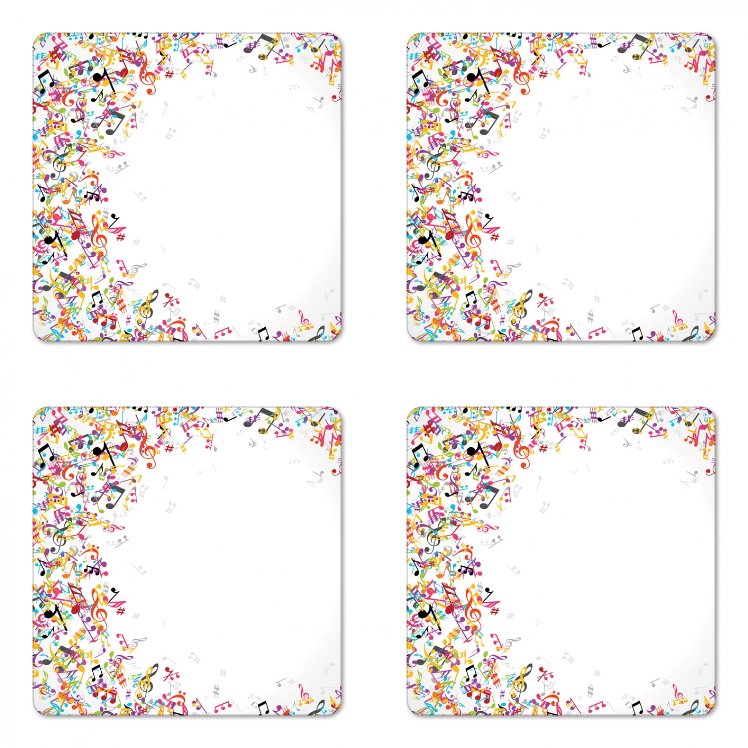 Music Coaster Set of 4, Colorful Musical Notes Frame Festival Singing ...