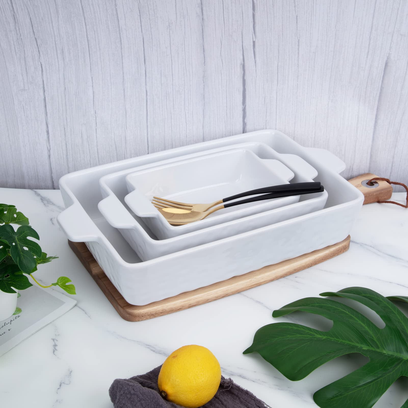 Rectangular Baking Pan Set of 3 Piece, Porcelain Baking Pans ...