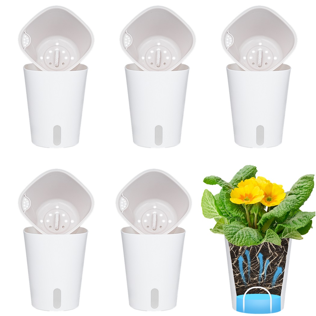 Self-watering Planter Pots, 5Packs Visible Water Level Flowerpots with ...