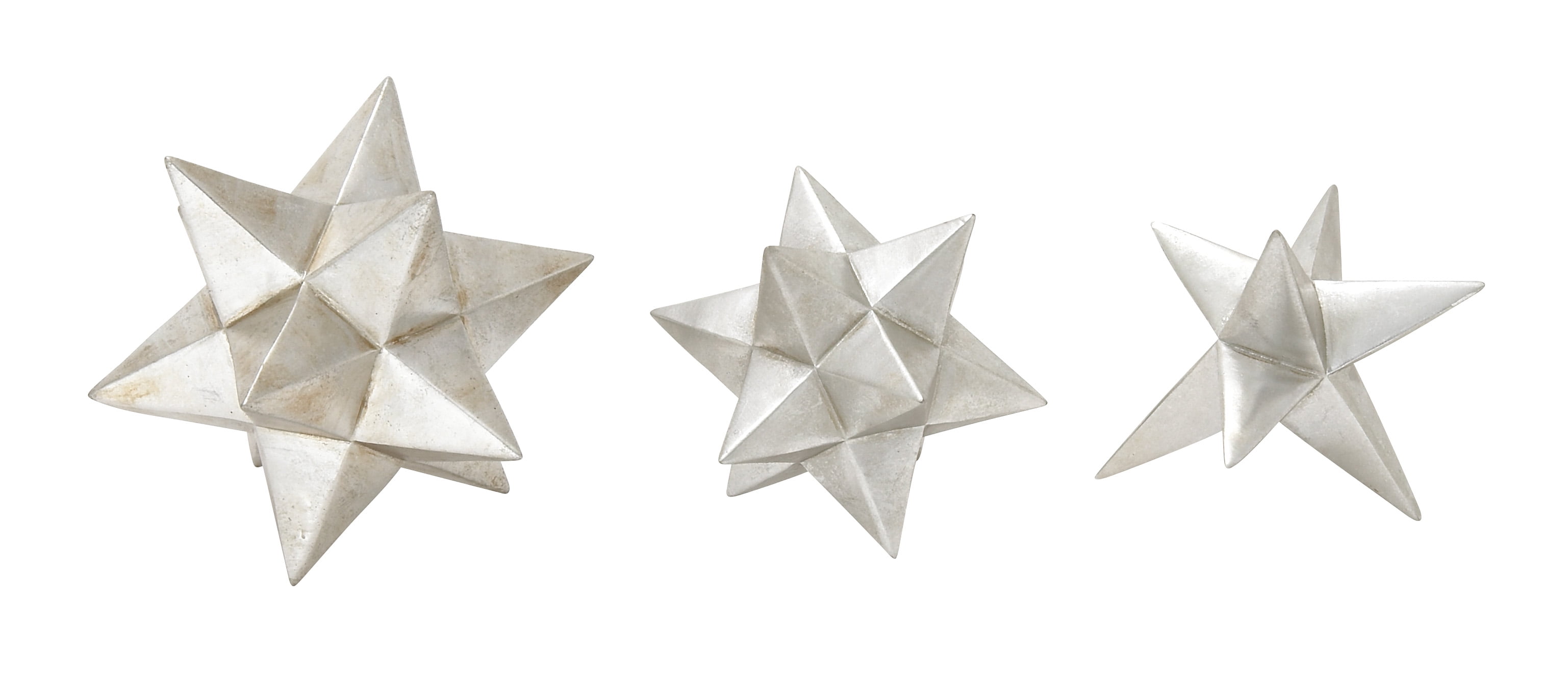 Decmode - 7 And 8 Inch Glam Silver Resin Star Sculptures - Set of 3 ...