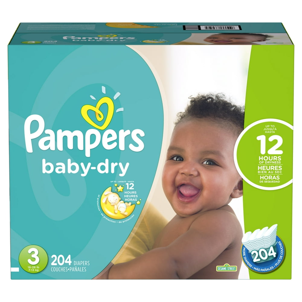 Pampers Baby-Dry Extra Protection Diapers, Size 3, 204 Count - Walmart ...