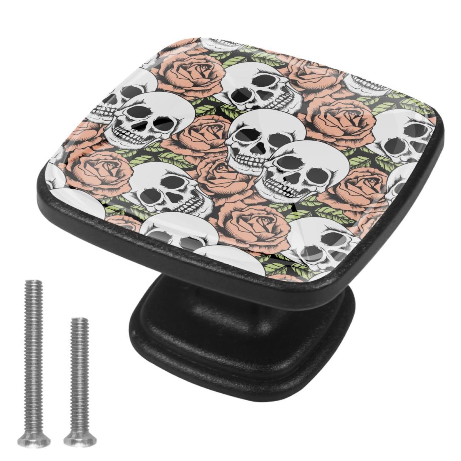 4 Pcs Cabinet Handle Drawer Pulls Skull Knobs with Screws Square ...