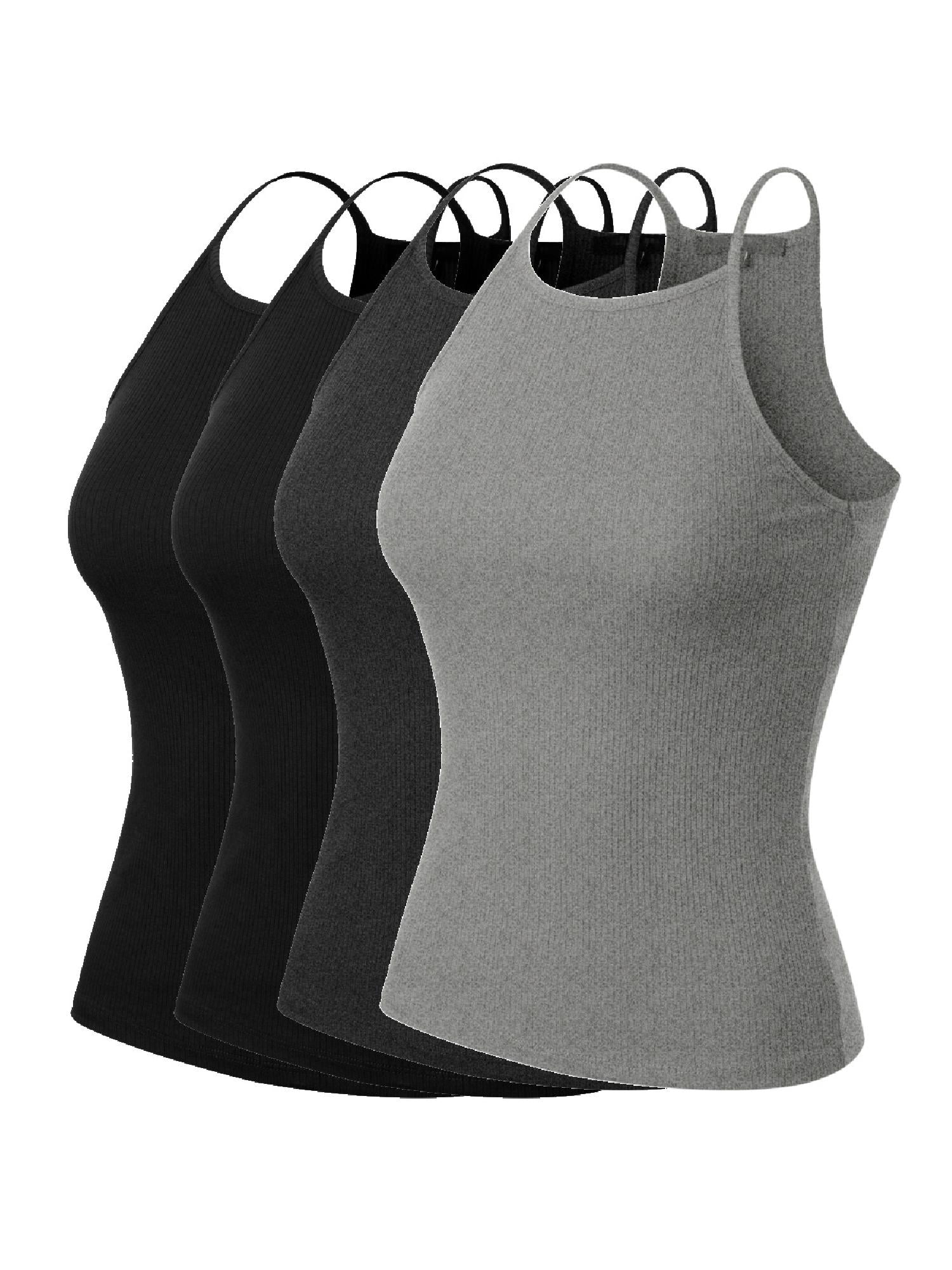 MixMatchy Women's 4-Pack Simple Casual Basic Active High Neck Ribbed ...