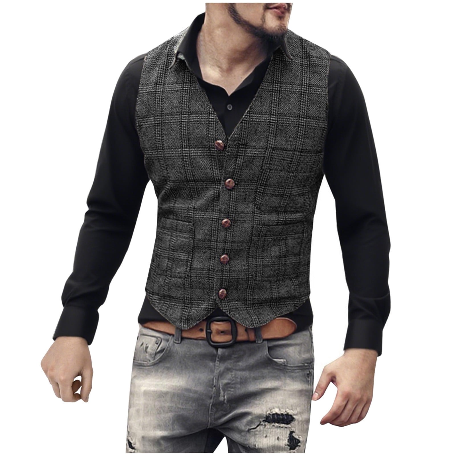 Click here for Fengqque Mens Vintage Tweed Suit Vest Plaid Slim F... prices