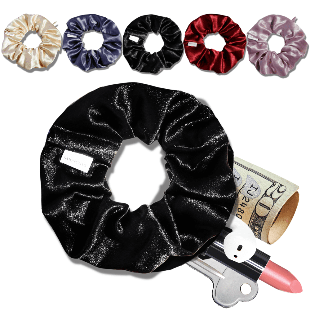 Smunchys Satin Hair Scrunchie with Hidden Zipper Pocket Storage ...