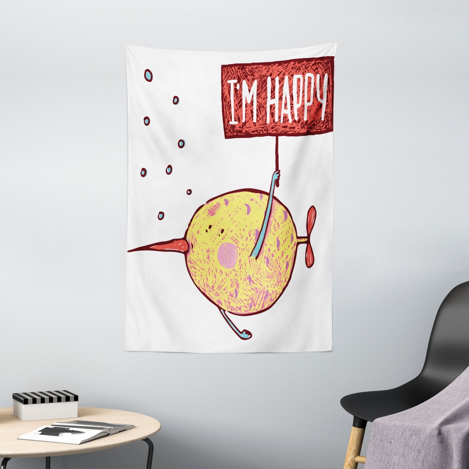 Cartoon Tapestry, Kids Fat Little Chubby Fish Character Holds Happy ...