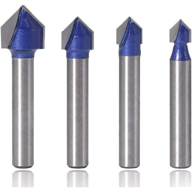4 Pieces 90 Degree V Groove Router Bit Set, Industrial Grade 1/4-Inch ...