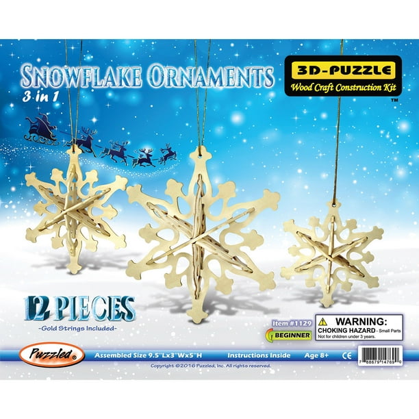 Puzzled Wood 'Snowflake Ornaments' 3D Puzzle Kit - Walmart.com ...