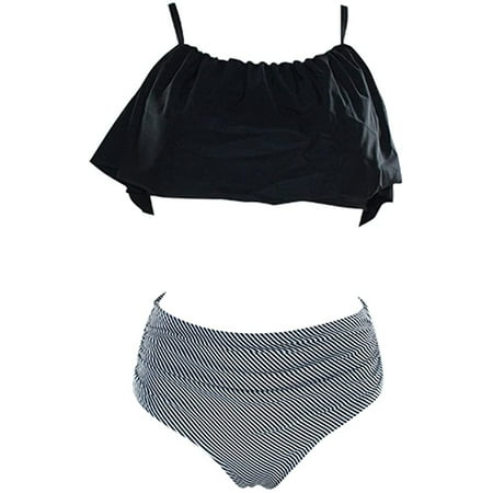 Women 2 Piece Swimsuit Halter Bandage Bikini Set High Waisted Bathing ...