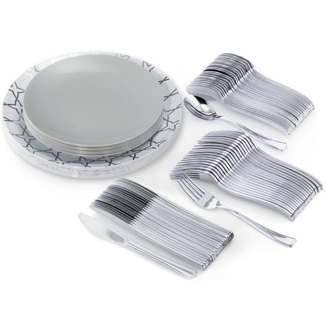 Trendables Geo Design Disposable Dinnerware Sets, Plastic Dinner ...