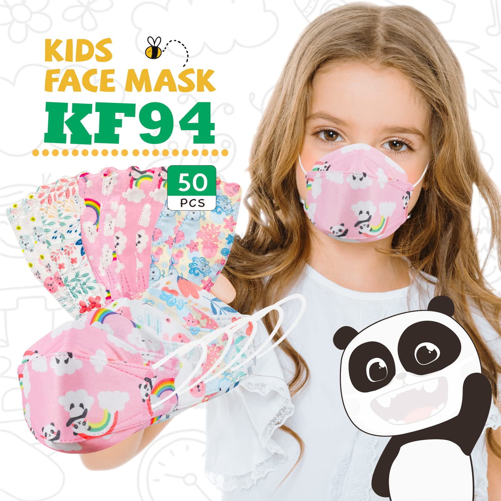 50 PCS Kid Girls'Multicolored KF94 Face Masks with Nose Clip, 4-Ply ...