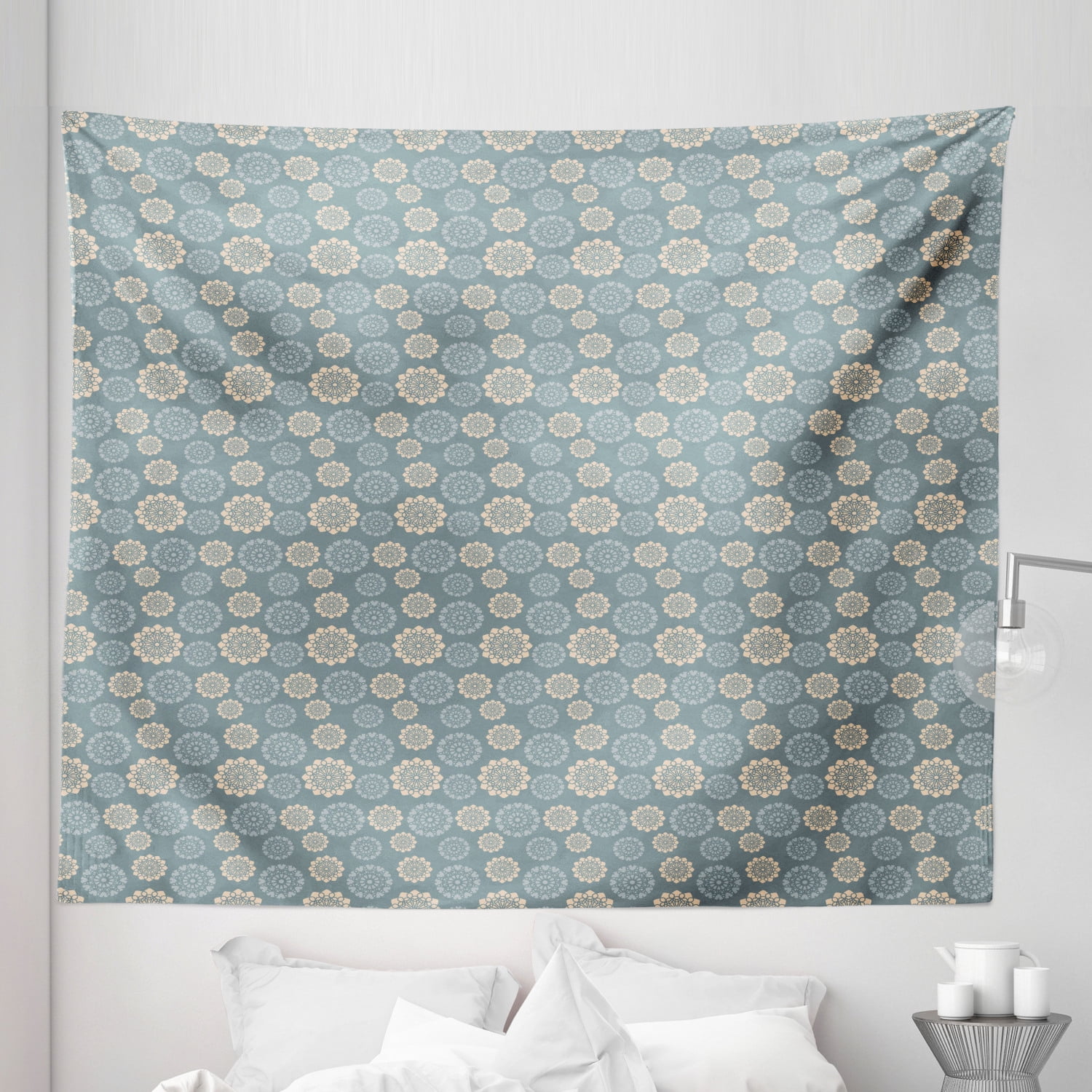 Dusty Blue Tapestry, Repeating Floral Motifs in Pastel Tones Abstract ...