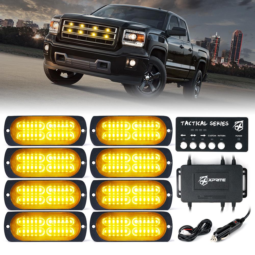 1 Pair DRL White 26-LED with Amber 18w Surface Mount Warning Strobe ...