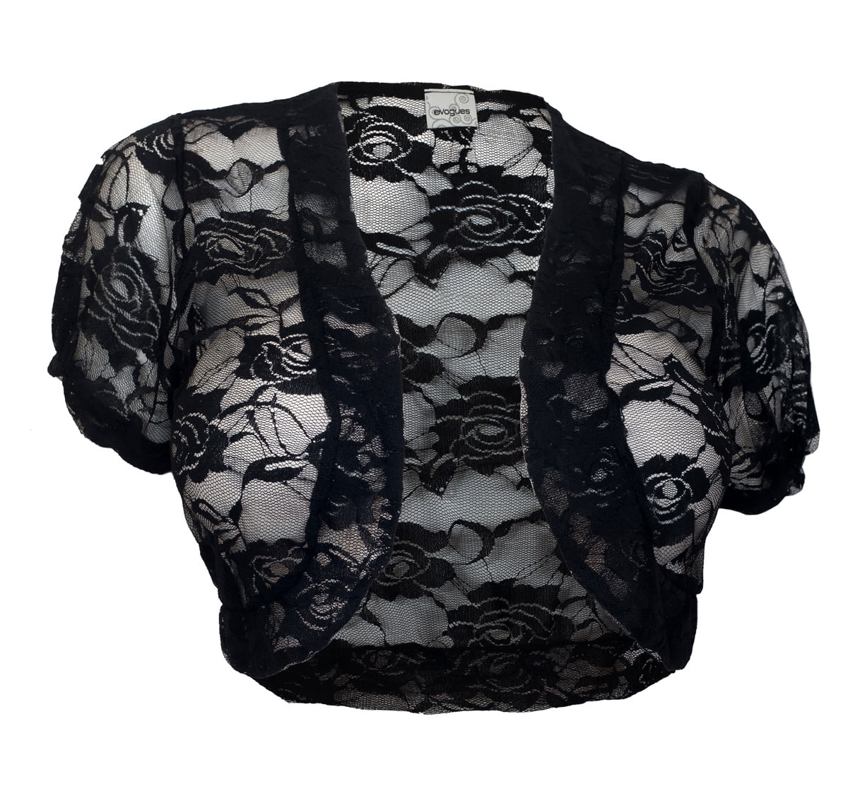 Evogues Plus Size Floral Lace Sheer Cropped Bolero Shrug Black