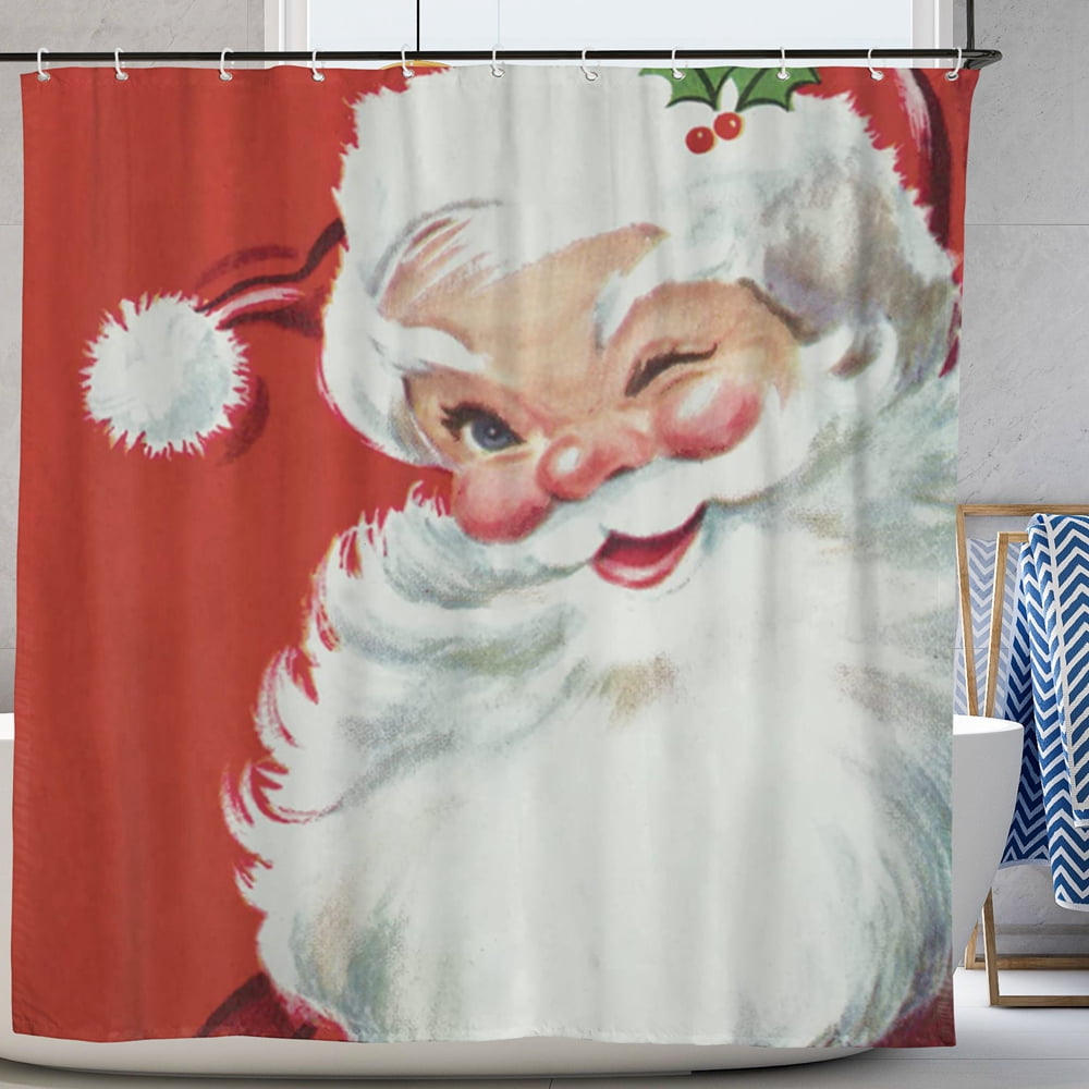 Vintage Christmas Jolly Santa Shower Curtain Bathroom Polyester ...