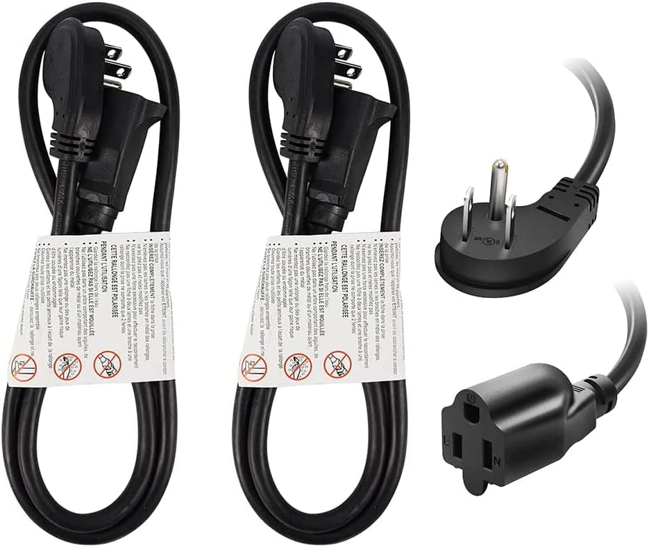 EP 2 Pack 3 Ft 16/3 Flat Plug Indoor Extension Cord, Black Low Profile ...