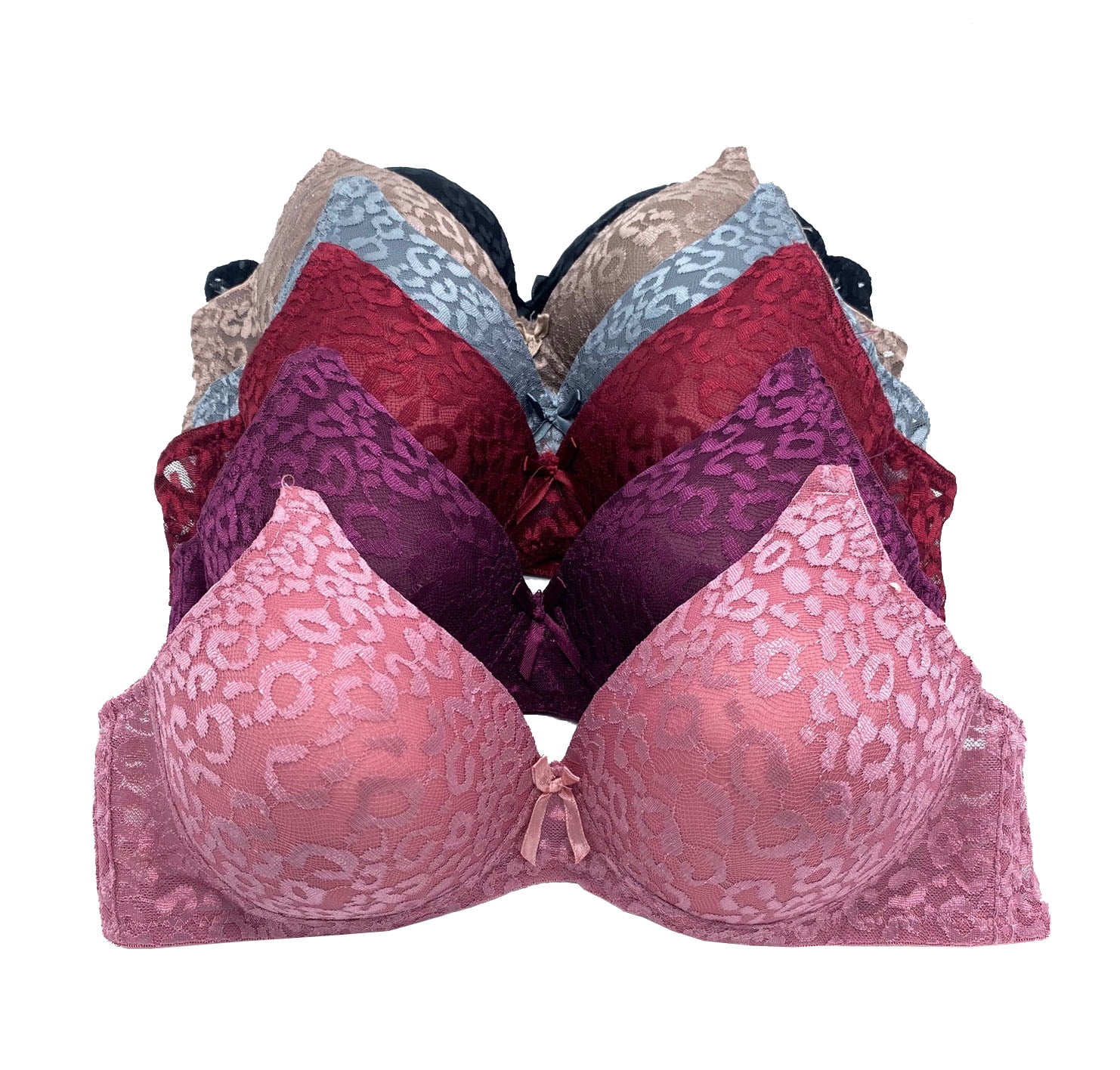 Iheyi 6 Pieces No Wire Full Cup Plain/Lace Light Padded Wire Free Bra A ...
