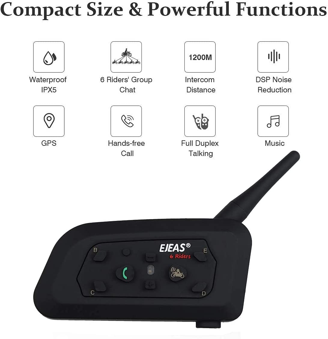 Buy Motorcycle Bluetooth Intercom 6 Riders Communication Helmet Headset ...