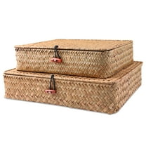 BlueMake Large Decorative Wicker Storage Baskets with Lids, Set of 2 ...