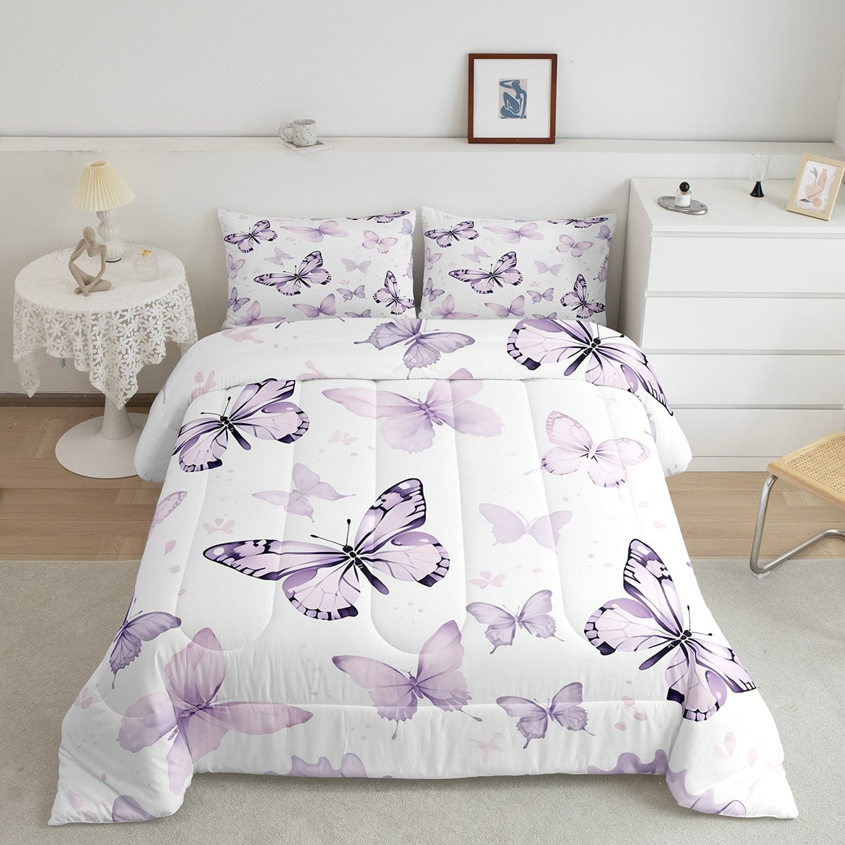 YST Purple Butterfly Bedding King Comforter Set for Girls Room Decor ...