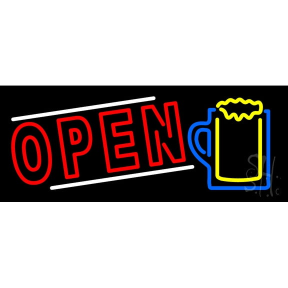 Cold Beer With Mug LED Neon Sign 24 x 24 - inches, Clear Edge Cut ...